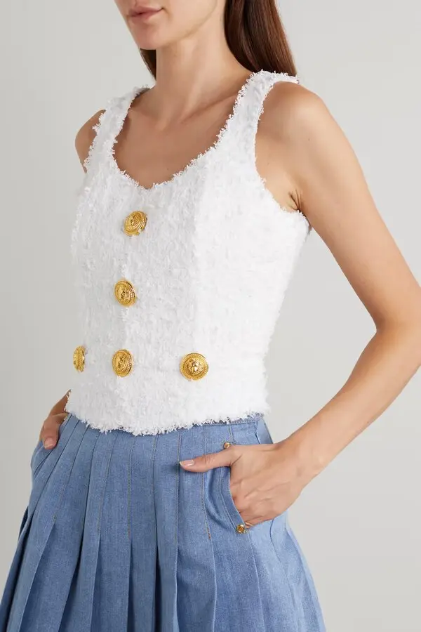 Balmain Textured Tweed Sleeveless Top