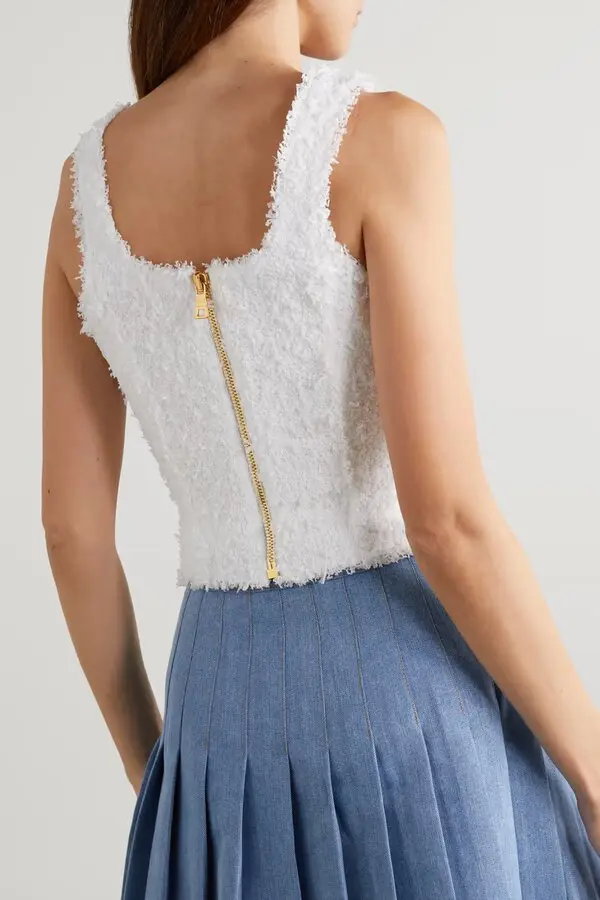 Balmain Textured Tweed Sleeveless Top