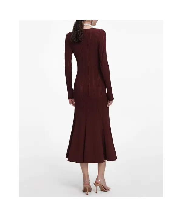 SELF-PORTRAIT Lace Trimmed Midi Dress - Brown
