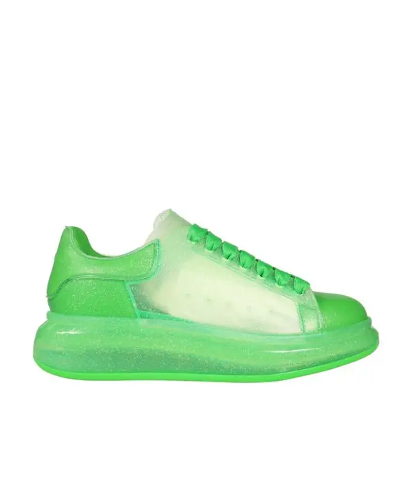 Alexander McQueen Logo Printed Round Toe Lace Up Platform Sneakers - Green
