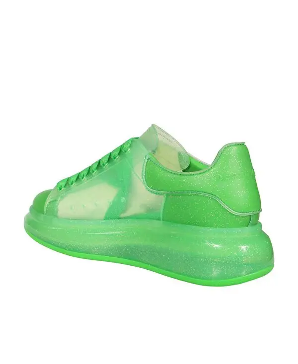 Alexander McQueen Logo Printed Round Toe Lace Up Platform Sneakers - Green