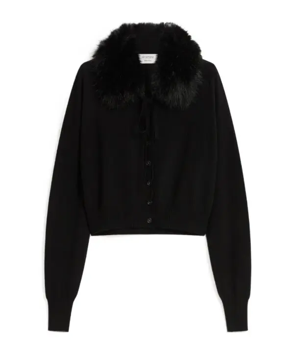 Sportmax Cardigan With Removable Fur Collar - Black