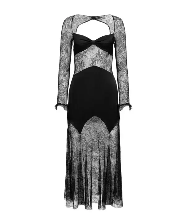 Nina Ricci Long Lace Dress With Sweetheart Neckline - Black