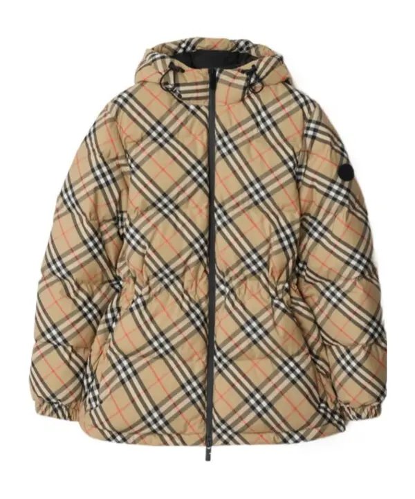 Burberry Checked Hooded Puffer Jacket - Sand