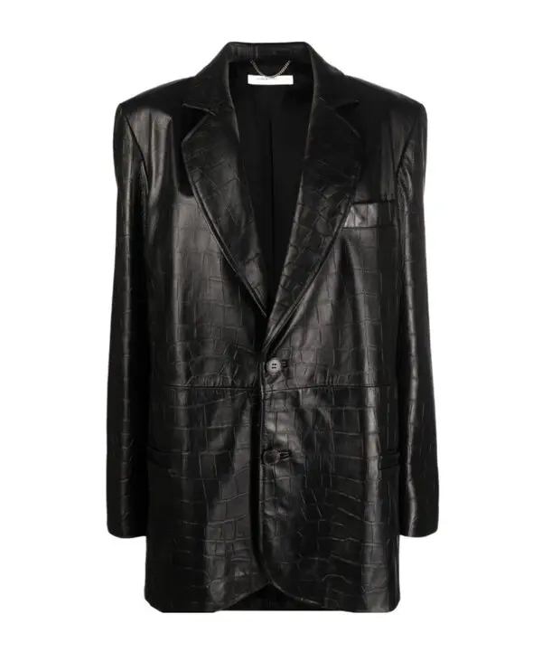 Alessandra Rich Crocodile-effect Single-breasted Blazer - Black