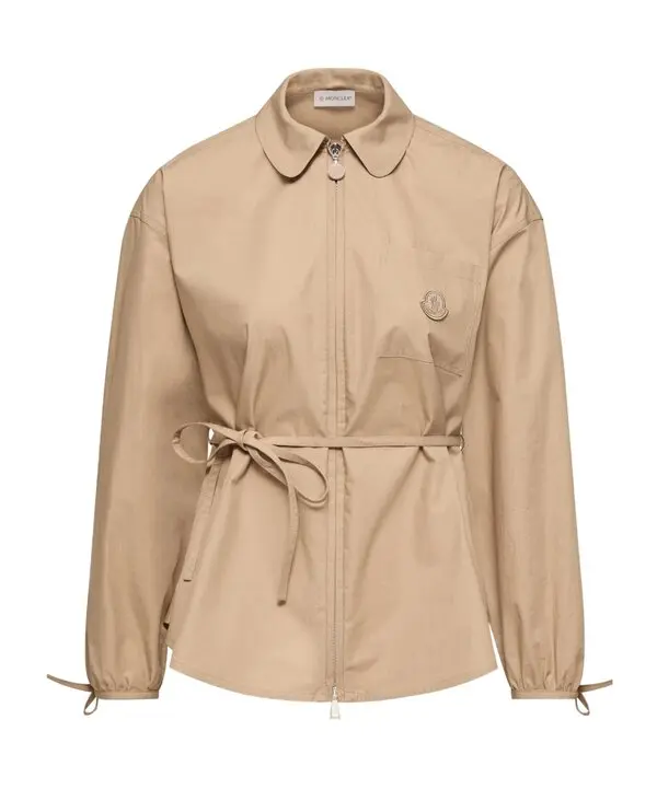 Moncler Logo Patch Zipped Shirt - Beige