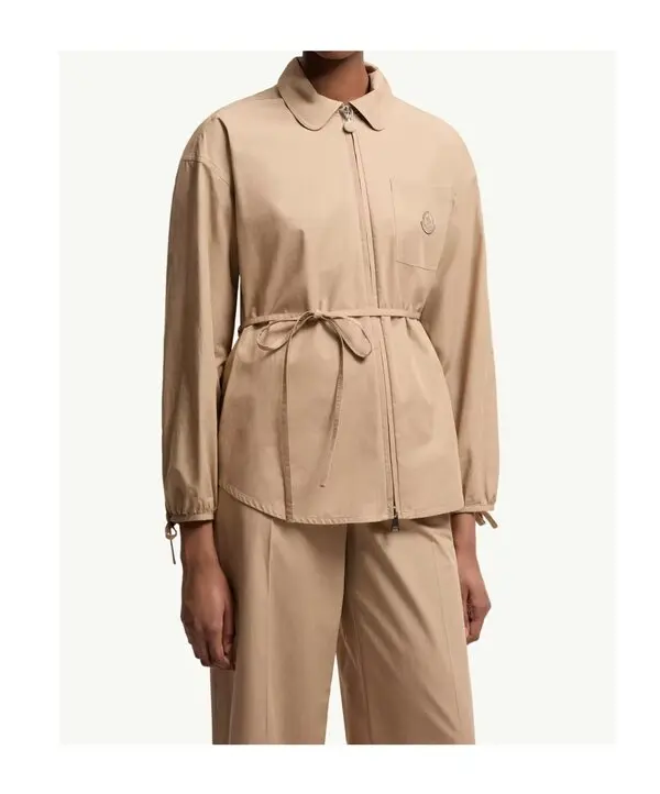 Moncler Logo Patch Zipped Shirt Jacket - Beige