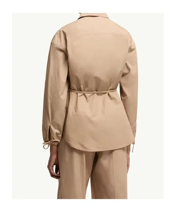 Moncler Logo Patch Zipped Shirt Jacket - Beige