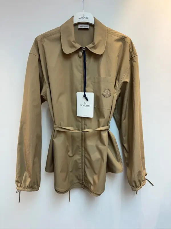 Moncler Logo Patch Zipped Shirt Jacket - Beige