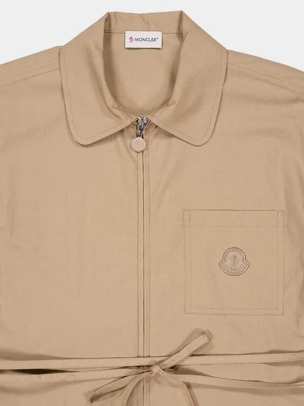 Moncler Logo Patch Zipped Shirt Jacket - Beige