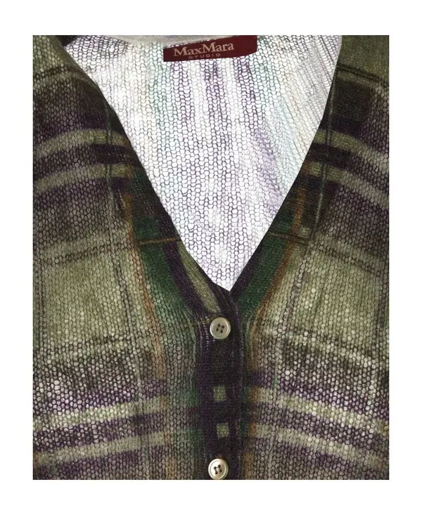 Max Mara V-neck Knitted Cardigan With Plaid Pattern