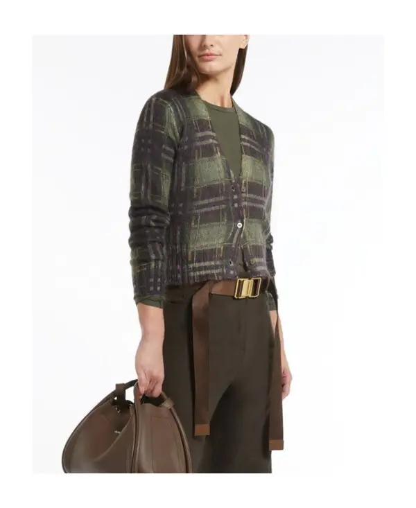 Max Mara V-neck Knitted Cardigan With Plaid Pattern