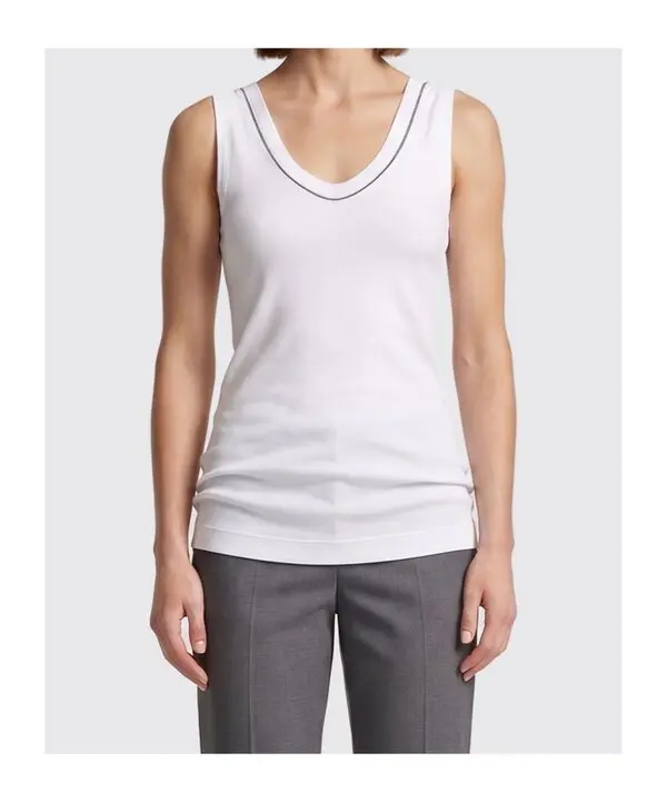 Brunello Cucinelli U-neck Embellished Tank Top