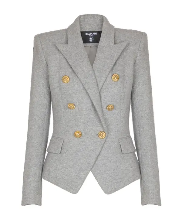 Balmain Cotton Knit 6-button Double-breasted Jacket - Grey