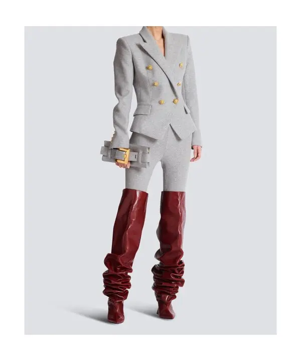Balmain Cotton Knit 6-button Double-breasted Jacket - Grey