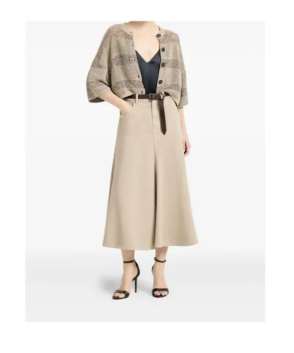 Brunello Cucinelli Cropped Mesh Knit Cardigan With Striped Detail
