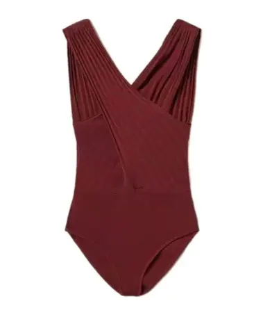 TWINSET Sleeveless V-neck Bodysuit With Pleated Front Detail - Brown