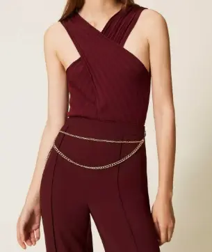 TWINSET Sleeveless V-neck Bodysuit With Pleated Front Detail