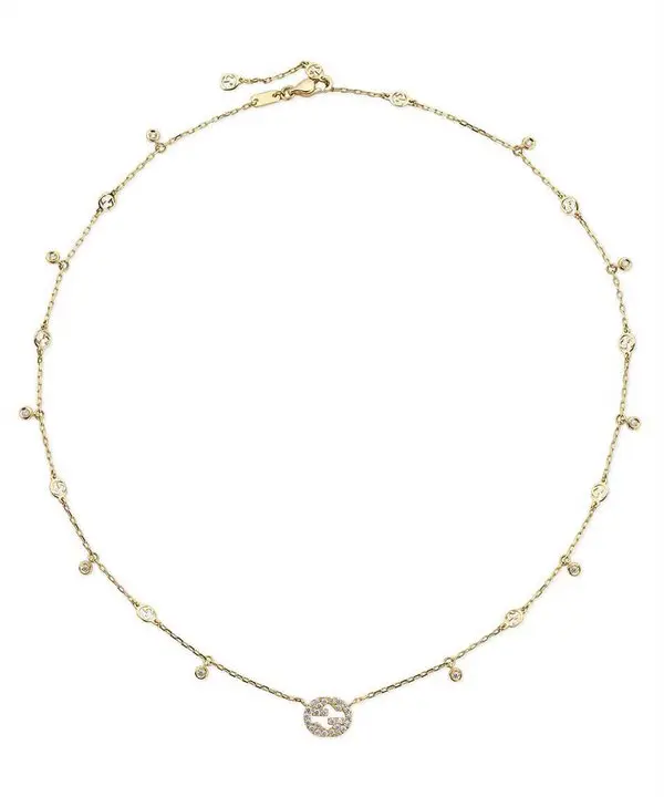 Gucci Logo Pendant Diamond Necklace - Yellow