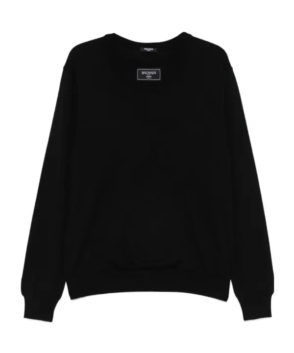 Balmain Logo Patch Double Collar Knit Sweater