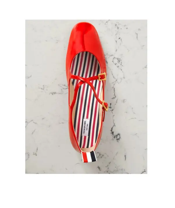 Thom Browne Patent Leather Ballet Flats With Buckled Straps
