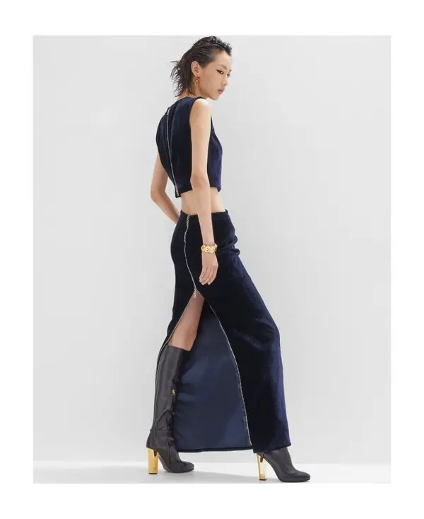 Fendi Velvet Zip Detail Maxi Skirt