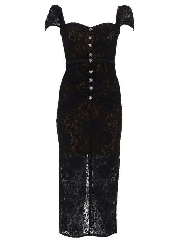 SELF-PORTRAIT Sweetheart Lace Midi Dress - Black