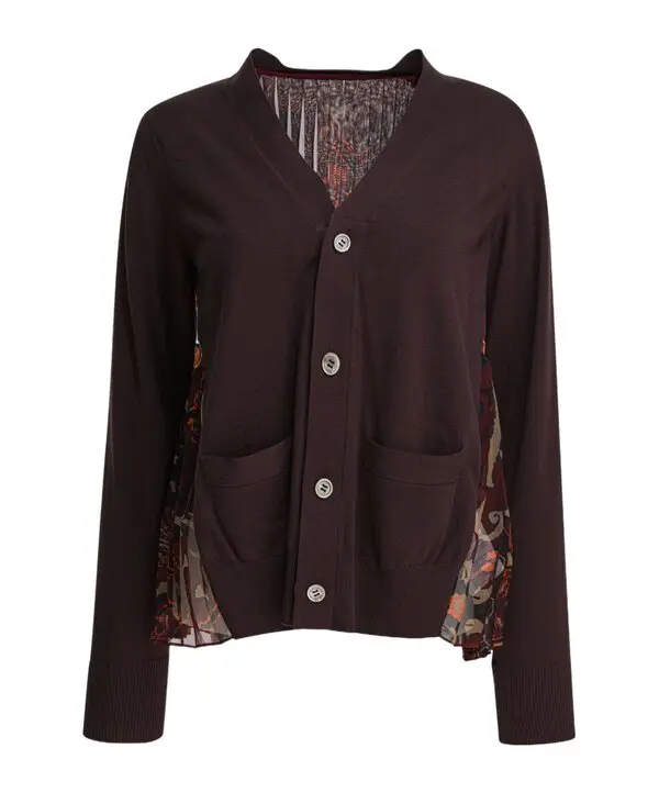 Sacai Floral Print Cardigan - Brown