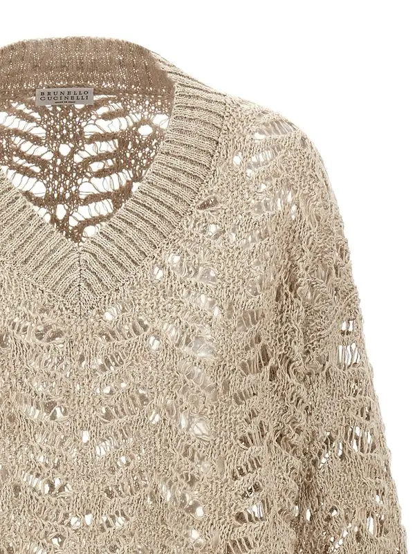 Brunello Cucinelli Foliage Lace V-neck Jumper