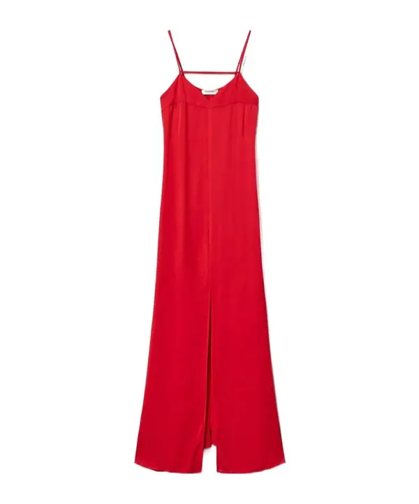 TWINSET Satin Crepe Maxi Dress With Lace Detail - Red