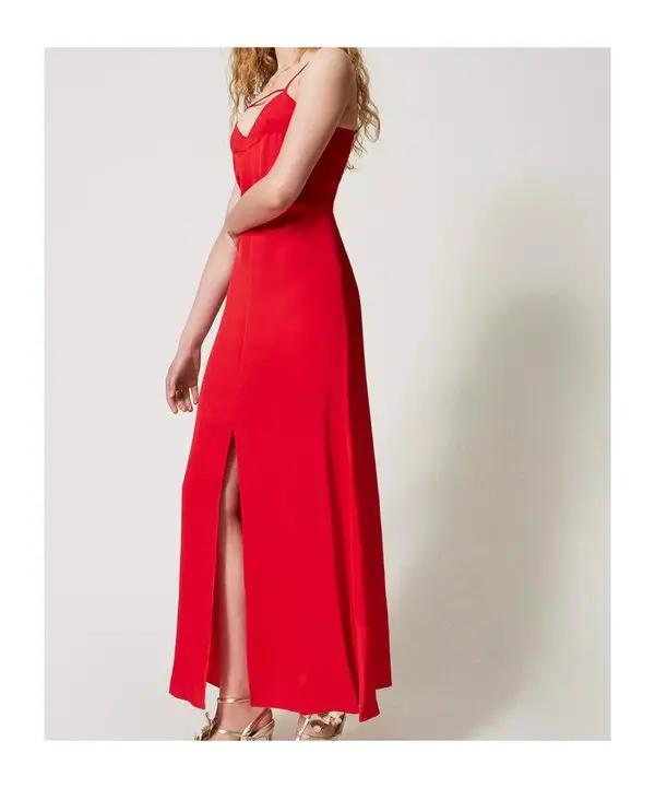 TWINSET Satin Crepe Maxi Dress With Lace Detail