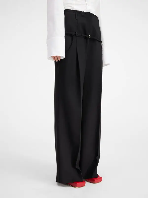 Jacquemus Belted Wide-leg Pants - Black