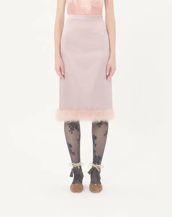Valentino Garavani Contrast Trim Satin Skirt With Feather Boa