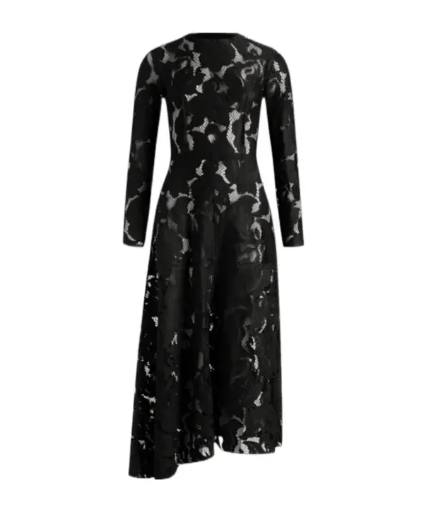 PATOU Lace Long-sleeve Midi Dress - Black
