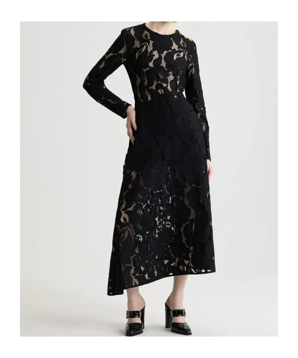 PATOU Lace Long-sleeve Midi Dress - Black