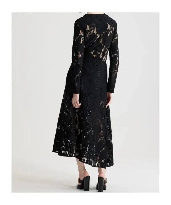 PATOU Lace Long-sleeve Midi Dress - Black