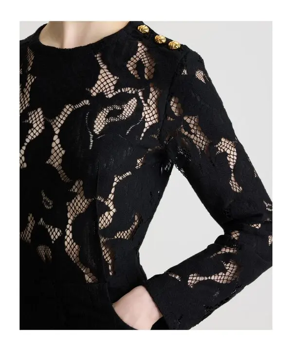 PATOU Lace Long-sleeve Midi Dress - Black