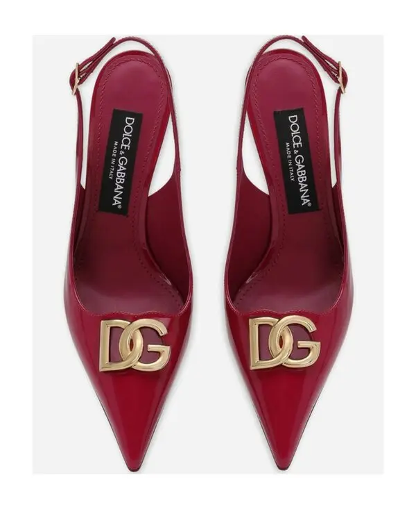 Dolce & Gabbana Logo Plaque Pointed Toe Slingback Pumps