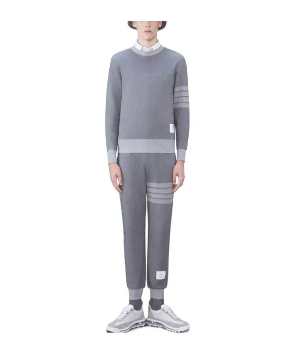 Thom Browne Ribbed Long-sleeve Sweatshirt With Contrast Collar, Cuffs, And Hem