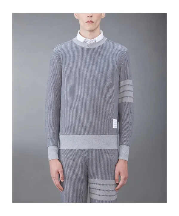Thom Browne Ribbed Long-sleeve Sweatshirt With Contrast Collar, Cuffs, And Hem