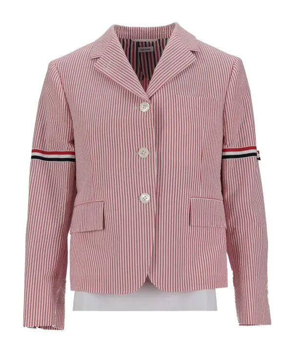 Thom Browne Striped Blazer With Notched Lapel - Red