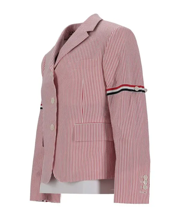Thom Browne Striped Blazer With Notched Lapel - Red