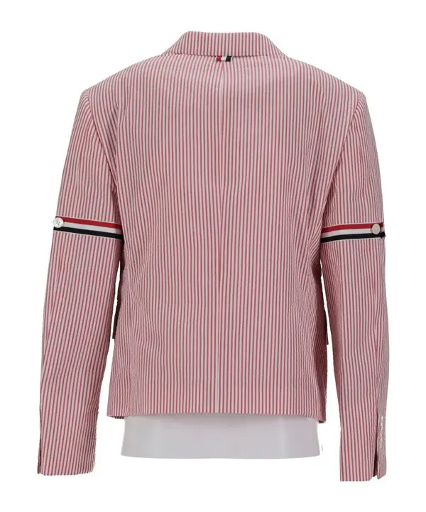 Thom Browne Striped Blazer With Notched Lapel - Red