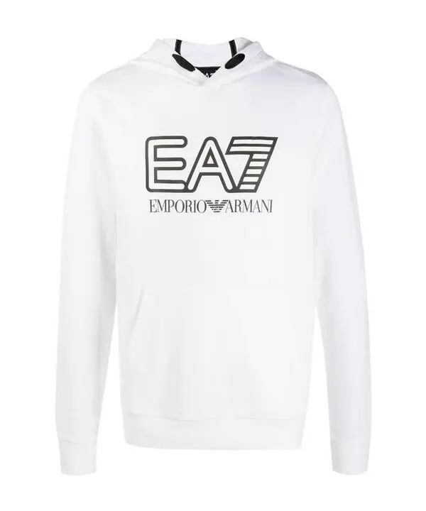 EA7 Long-sleeved Hooded Sweater With Logo Print - White
