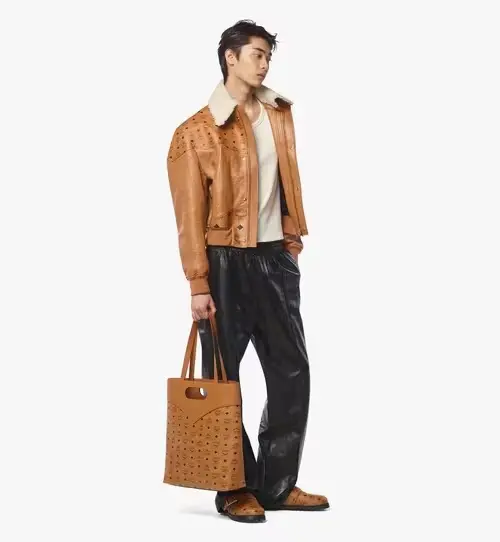 Mcm Visetos Tote Bag With Leather Straps And Gold-toned Brass Hardware