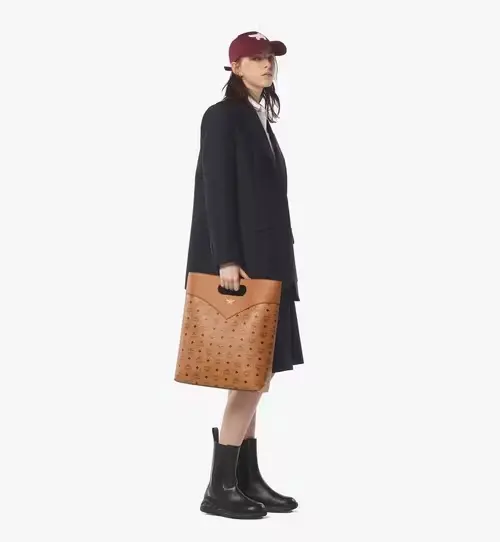 Mcm Visetos Tote Bag With Leather Straps And Gold-toned Brass Hardware