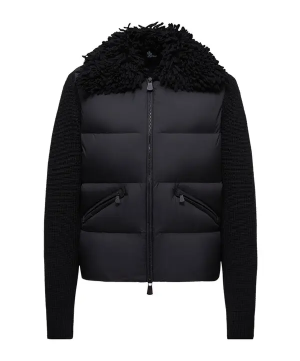 Moncler Padded Zip-up Cardigan With Fur Trim