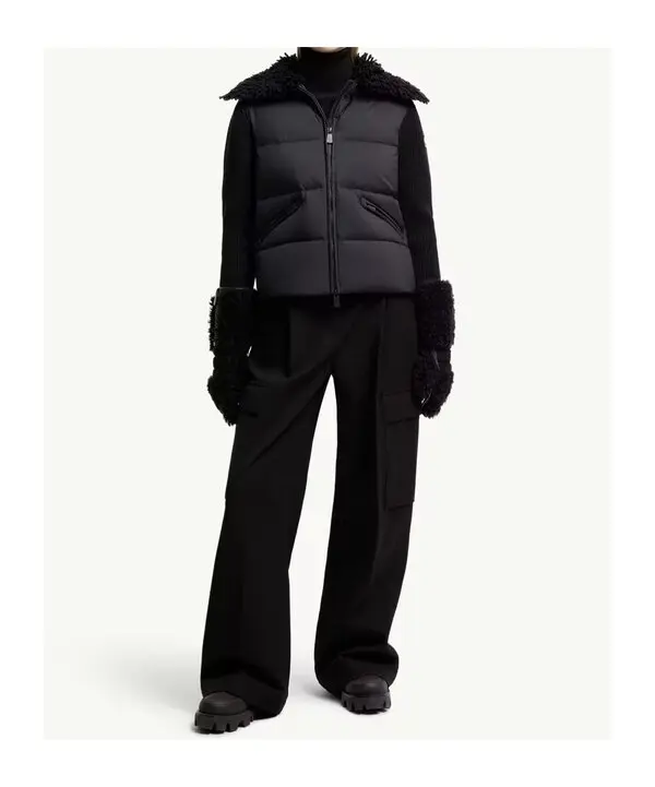 Moncler Padded Zip-up Cardigan With Fur Trim