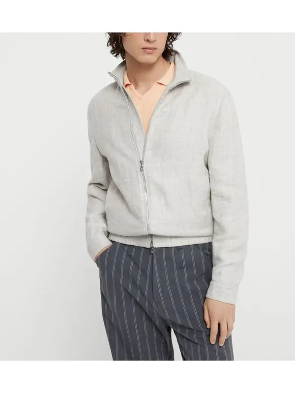 Brunello Cucinelli Zip-up Bomber Jacket With Stand Collar - Light Grey