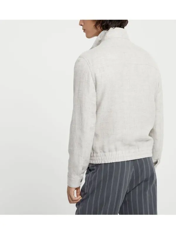Brunello Cucinelli Zip-up Bomber Jacket With Stand Collar - Light Grey